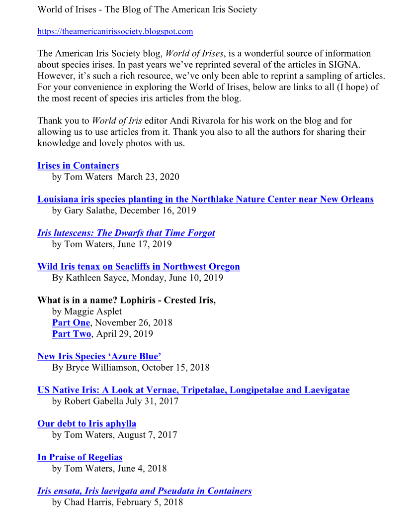 SIGNA: The Species Iris Group of North America